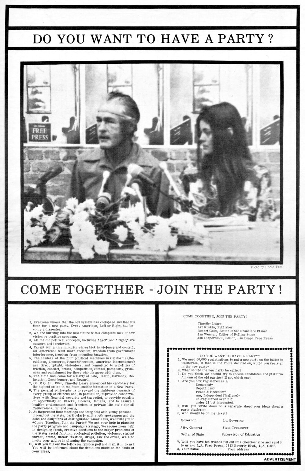 "Come Together" — the Timothy Leary political campaign slogan that ...
